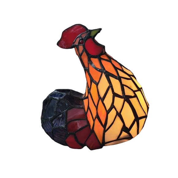 None | Other | Tiffany Style Rooster Hen Chicken Stained Glass Lamp 8 ...